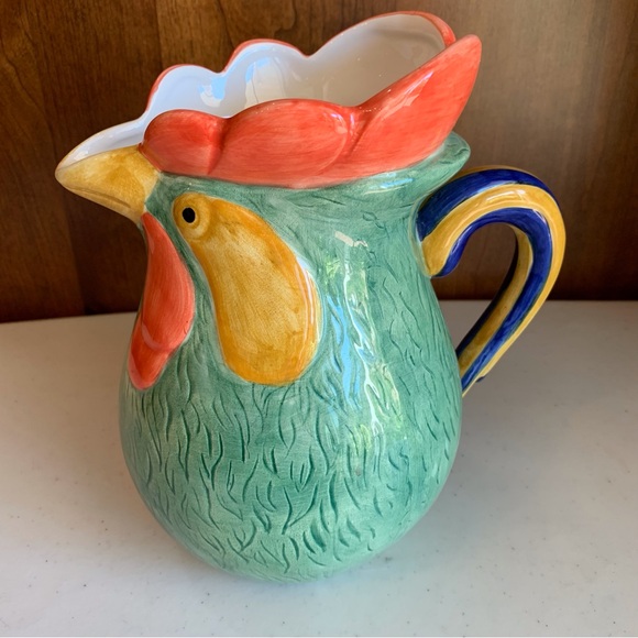 Dining | Hand Painted Ceramic Rooster Chicken Pitcher | Poshmark